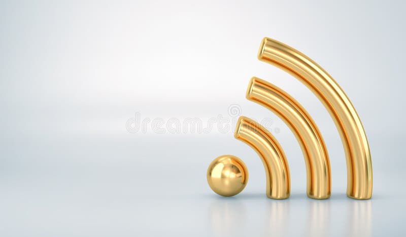 Golden WiFi Wireless Symbol with Reflection on Ligth Gray Background ...