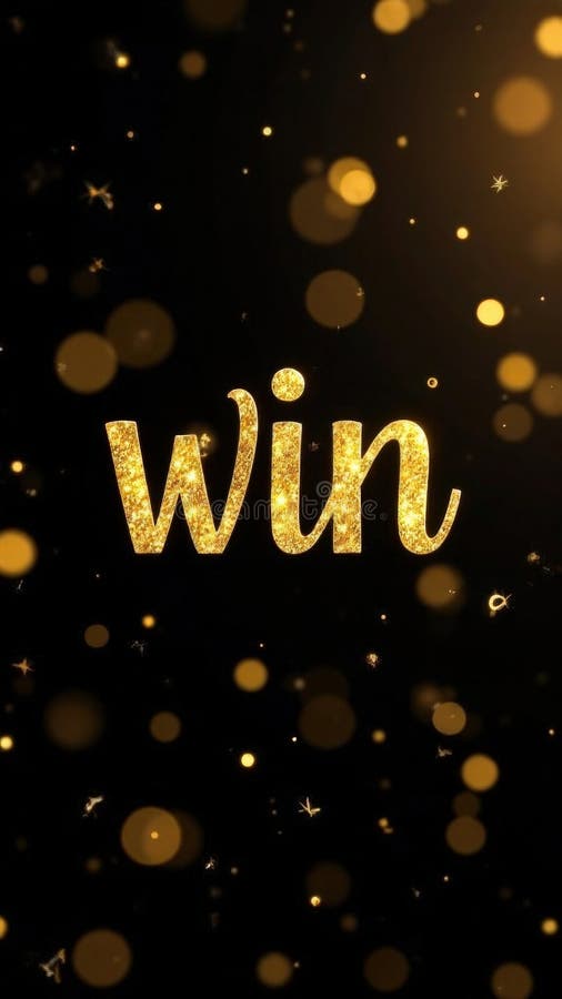 Golden Win Text on Black Background with Sparkling Golden Bokeh Effect ...