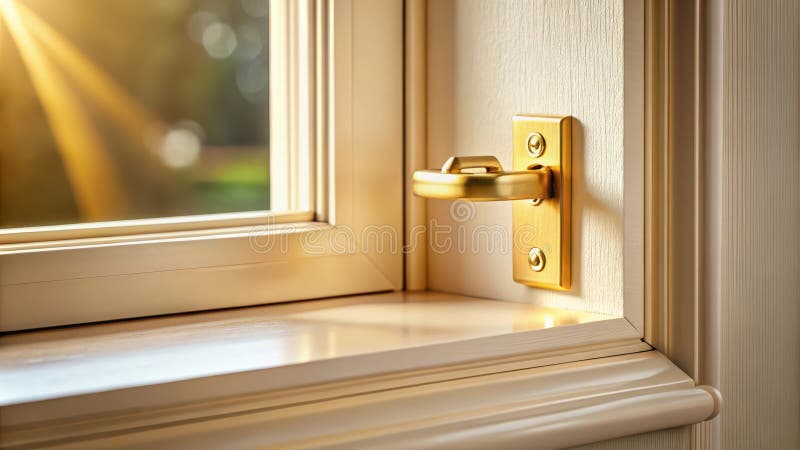 Golden Window Security Latch a Close-up View of Elegant Home Security ...