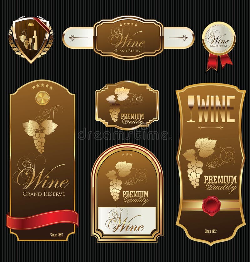 Golden Wine Label Collection Stock Illustration - Illustration of ...