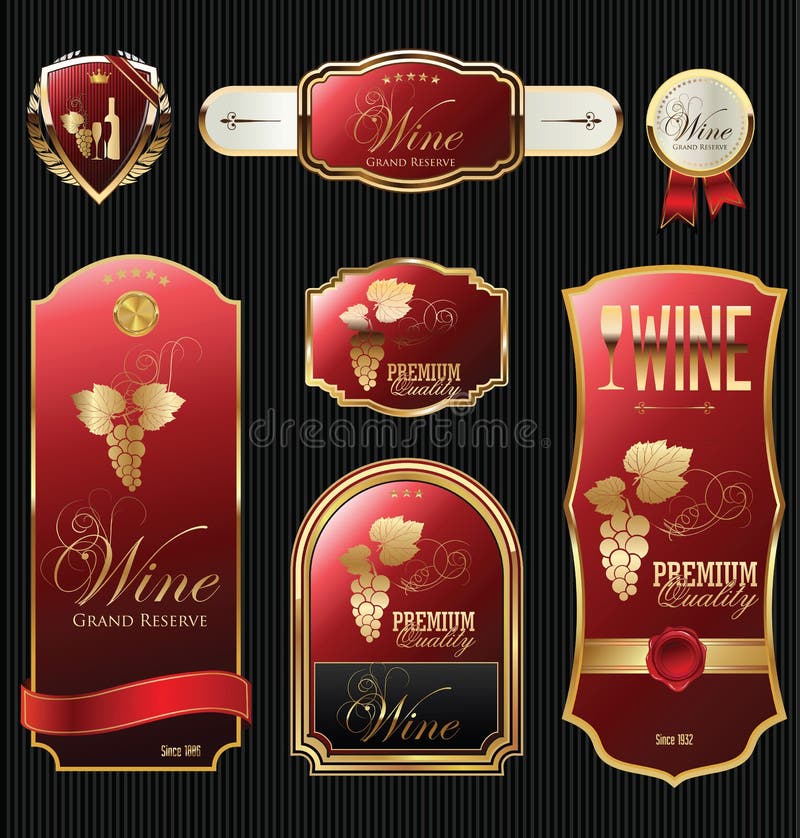 Golden Wine Label Collection Stock Illustration - Illustration of ...