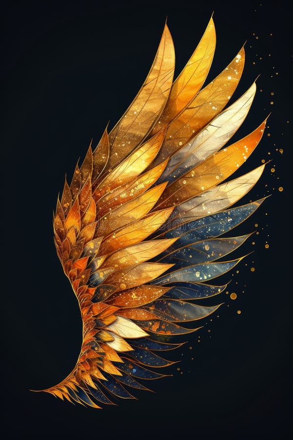 A Golden Wing on a Black Background. Illustration Stock Image - Image ...