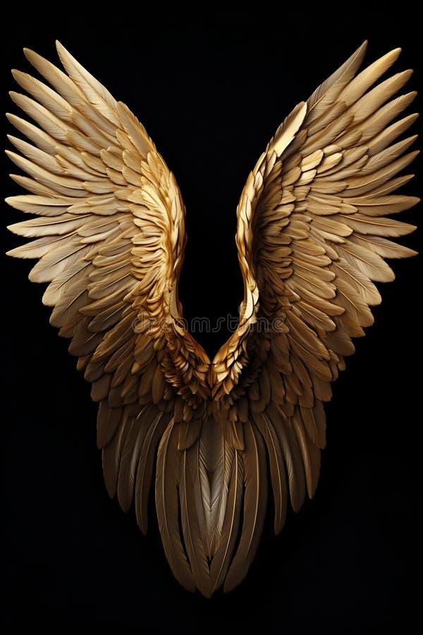 Golden Wing Isolated on Black Background. Generative Ai Stock ...