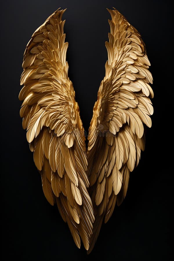 Golden Wing Isolated on Black Background. Generative Ai Stock ...