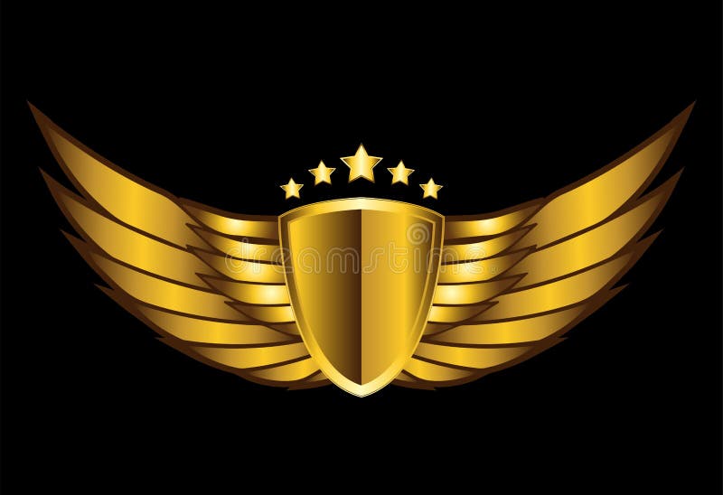 Golden Wing Logo with Star and Shield Stock Illustration - Illustration ...