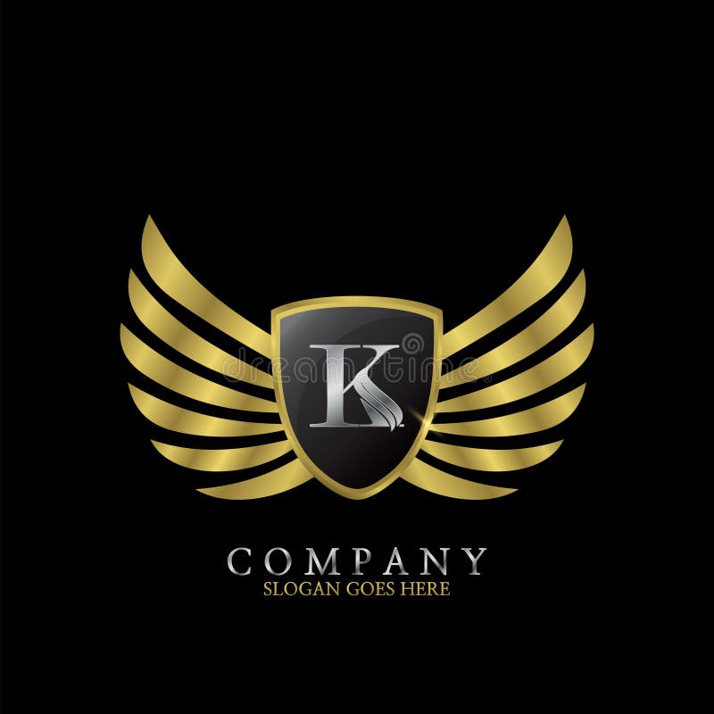 Golden Wing Shield Luxury Initial Letter K Logo Design Concept Stock ...