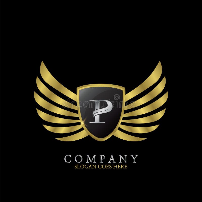 Golden Wing Shield Luxury Initial Letter P Logo Design Concept Stock ...