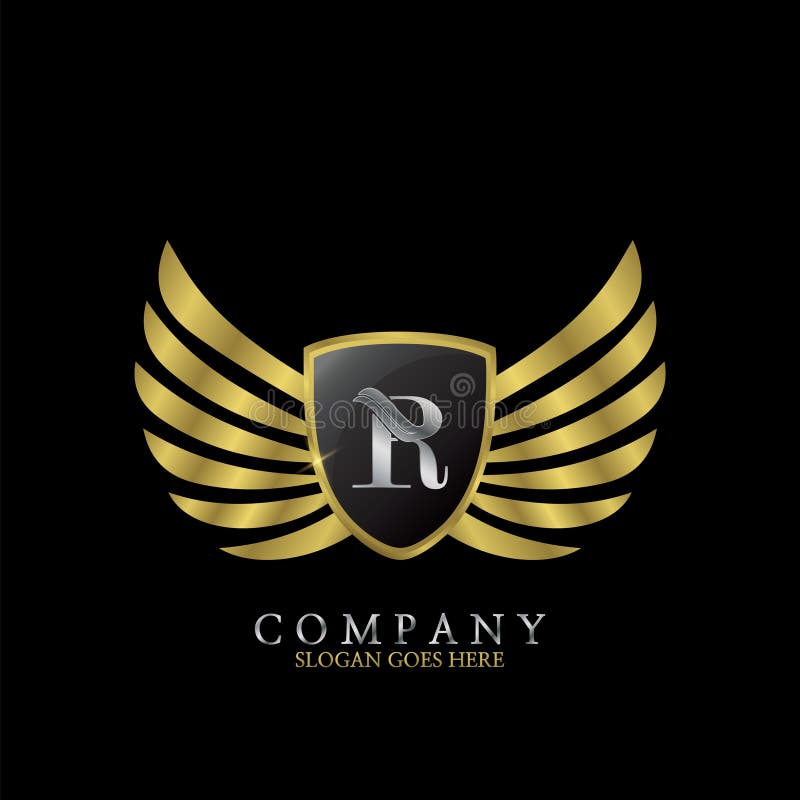 Golden Wing Shield Luxury Initial Letter R Logo Design Concept Stock ...