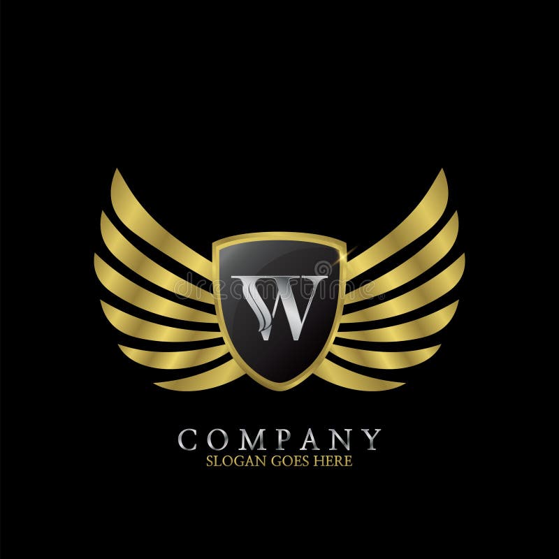 Golden Wing Shield Luxury Initial Letter W Logo Design Concept Stock ...