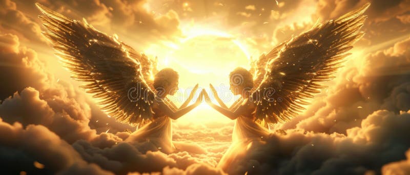 Golden Winged Angels in the Clouds. Generative Ai Stock Illustration ...