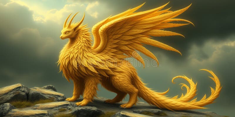 Golden Winged Creature with Long Tail Stock Illustration - Illustration ...
