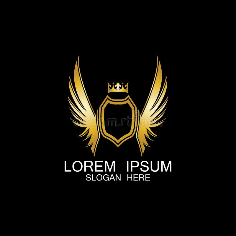 Golden Winged Shield with Crown Logo / Heraldry Symbol Stock Vector ...