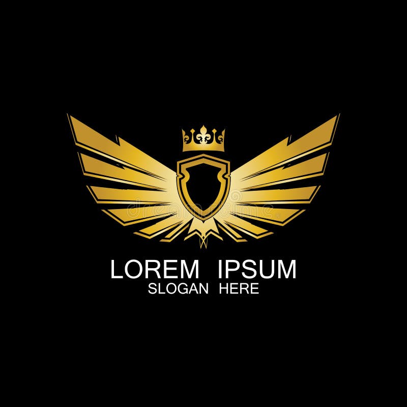 Golden Winged Shield with Crown Logo / Heraldry Symbol Stock Vector ...