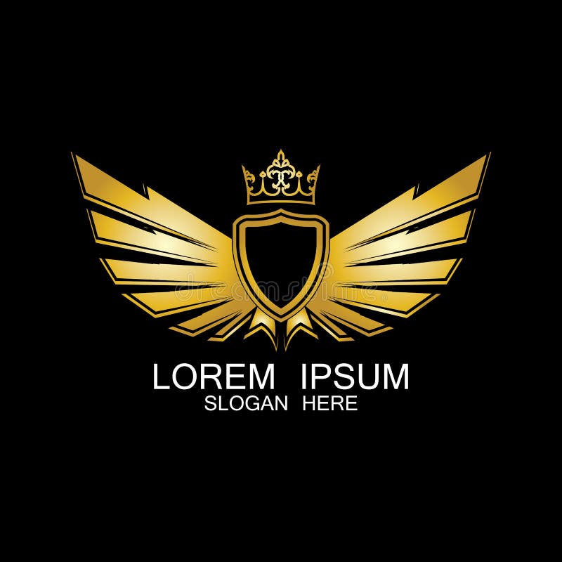 Golden Winged Shield with Crown Logo / Heraldry Symbol Stock Vector ...