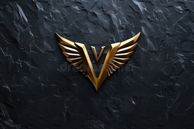 A Golden Winged Symbol on a Black Background Stock Photo - Image of ...