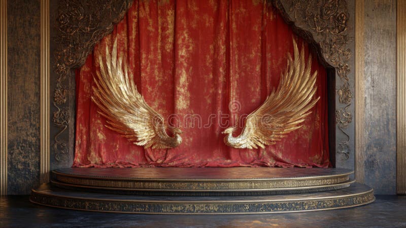 Golden Wings Flanking a Red Draped Stage Setting Stock Illustration ...