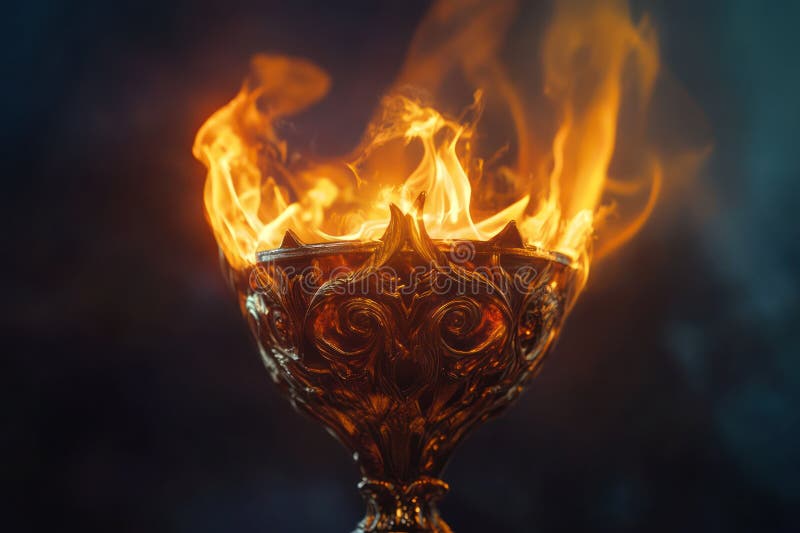Golden Winner Trophy Surrounded by Flames and Light Stock Photo - Image ...