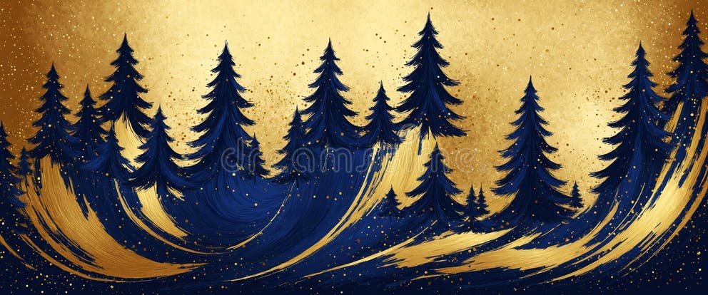 Golden winter tree scene stock illustration. Illustration of artistic ...