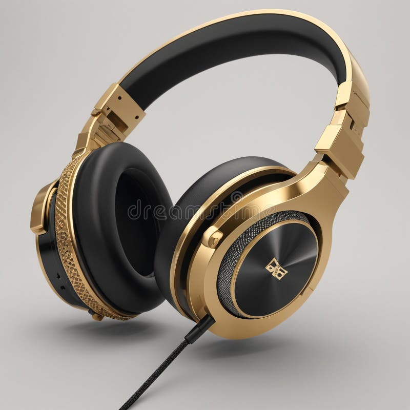 Golden Wired Headphones Luxurious Sound Experience Stock Illustration ...