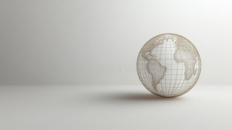 A Golden Wireframe Globe, Rendered in Minimalist 3D on a Neutral ...