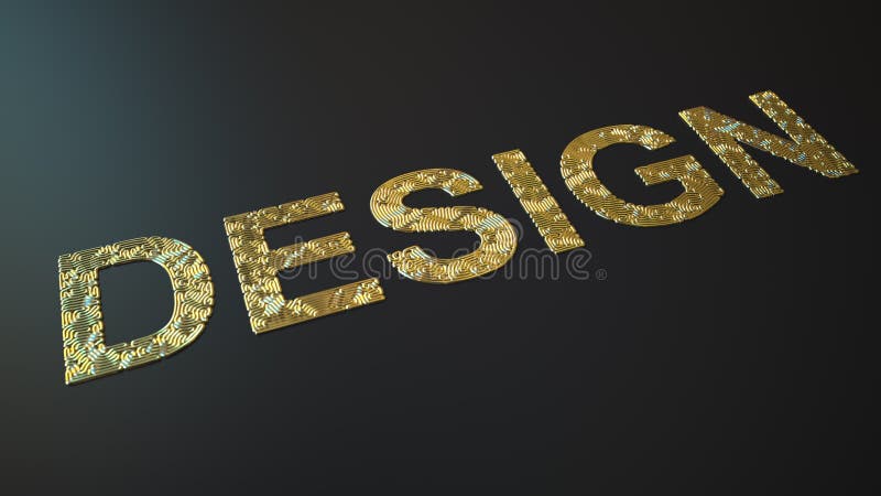 Gold Bending Wires Form DESIGN Word, 3d Rendering Stock Illustration ...
