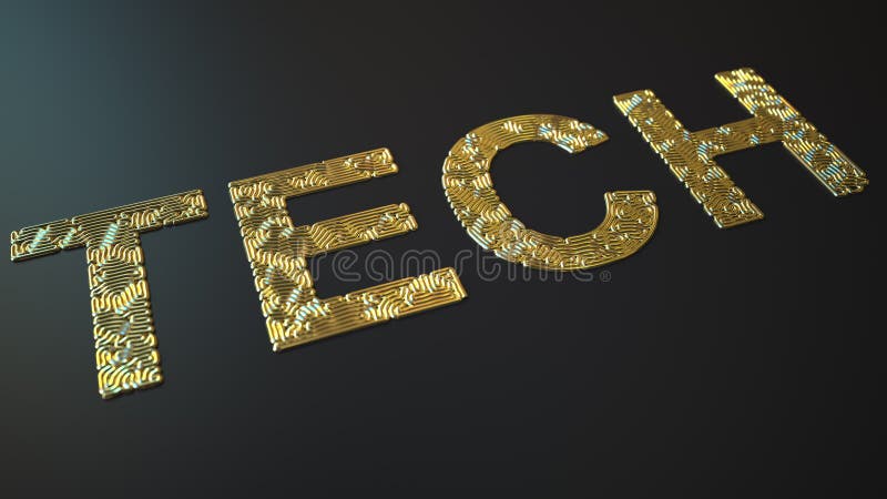 Gold Bending Wires Form TECH Word, 3d Rendering Stock Illustration ...