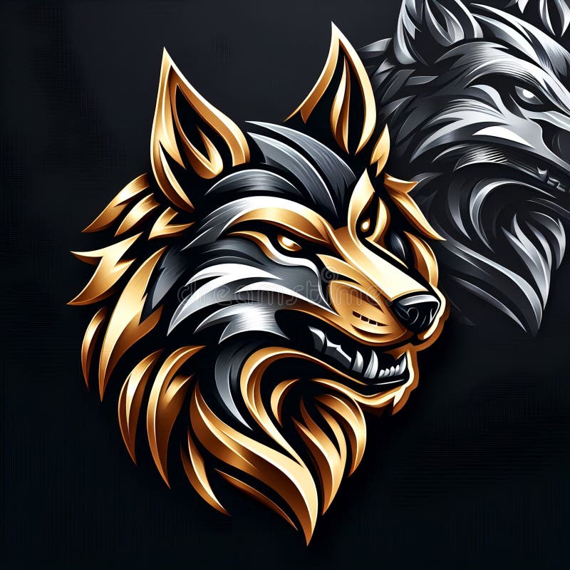 Golden Wolf: Metallic Majesty Stock Illustration - Illustration of ...