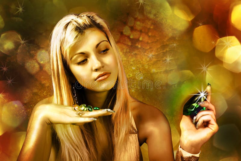 Golden woman with diamond stock image. Image of expensive - 12066887
