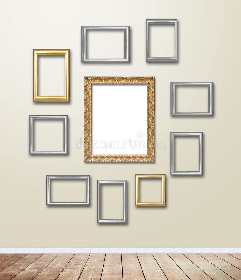 Golden Wood Frame Decor on Wallpaper with Light Flare. Stock Image ...