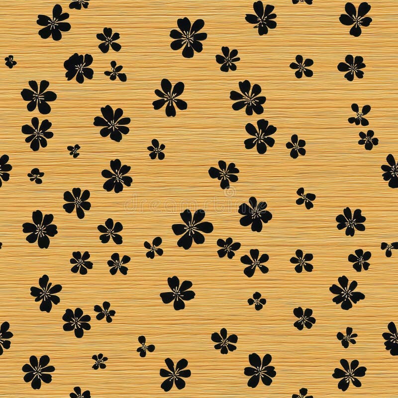 Golden Wood Grain Texture with Elegant Black Flowers Pattern Stock ...