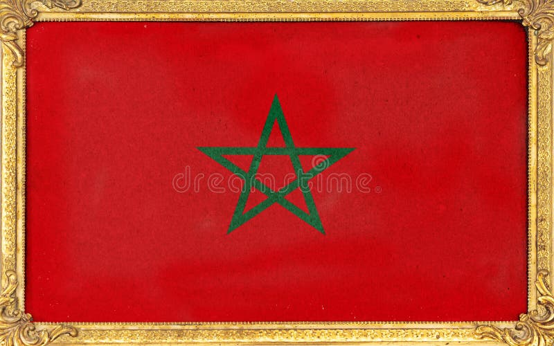 Golden Wooden Frame with Painted Morocco Flag Stock Image - Image of ...