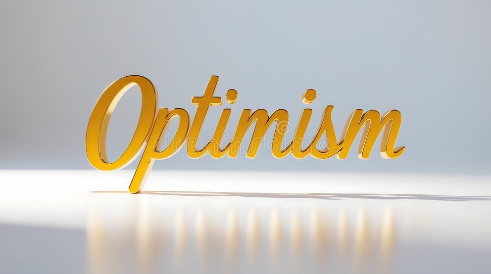 Golden Word Optimism Reflecting Light on a Flat Surface in a Bright ...