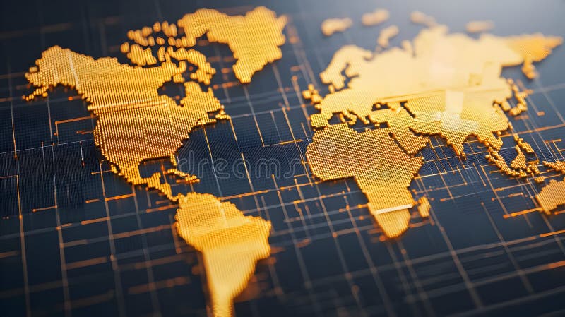 Golden World Map with Circuitry, a Global Interconnection Visualization ...