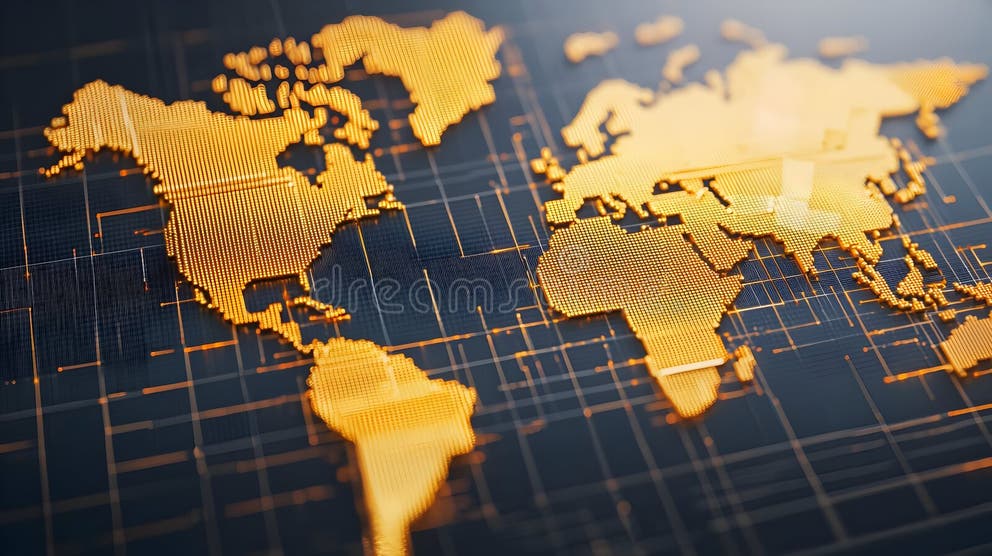 Golden World Map with Circuitry, a Global Interconnection Visualization ...