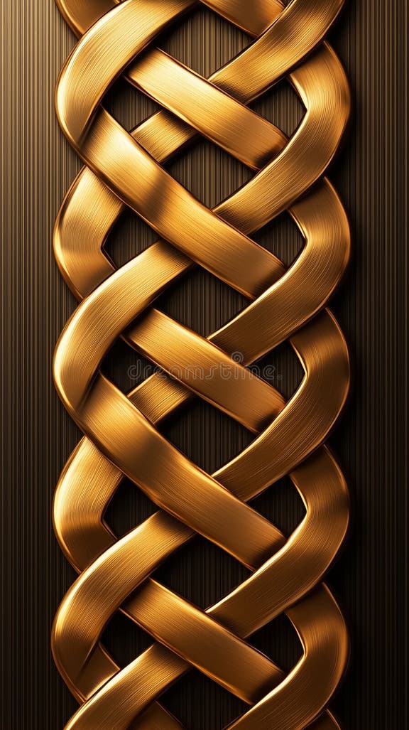 Golden Woven Pattern Features Intricate Design with Interlaced Shapes ...