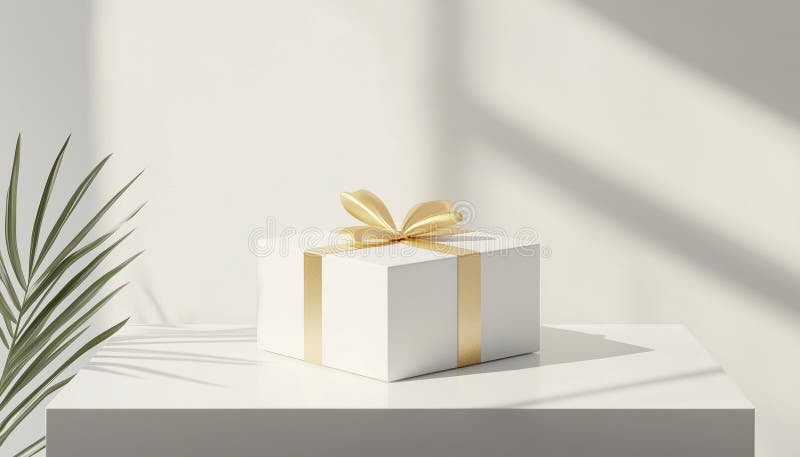 Golden Wrapping Paper and Sticker on Square White Box Mockup Displayed ...