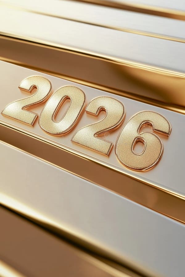 Golden Year 2026 in 3D Engraved on Diagonal Metallic Bars, Luxury ...