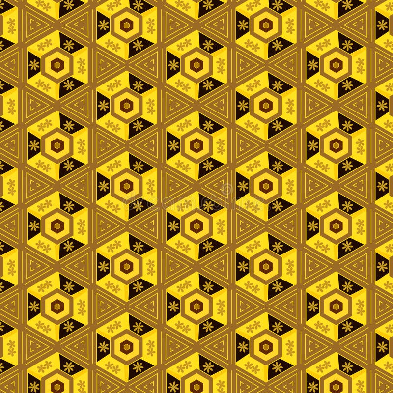 Golden Yellow Geometric Ethnic Pattern with Dots and Squares Stock ...