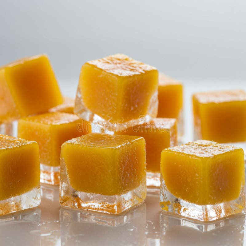 Golden Yellow Candy Cubes on Glass Surface Stock Illustration ...