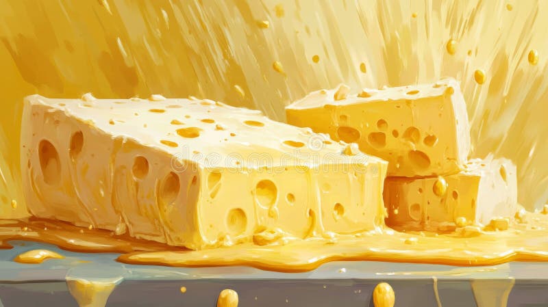 Golden Yellow Cheese Blocks Melted on Surface Stock Illustration ...