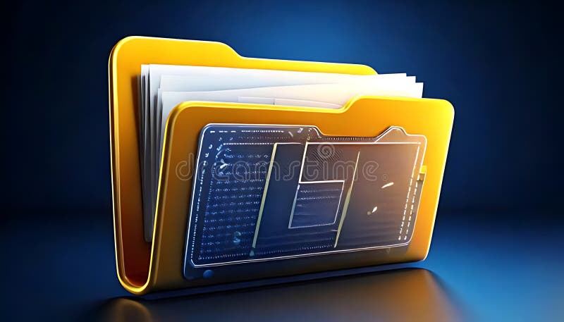 A Golden Yellow Folder with White Documents and Dark Blue Details Stock ...