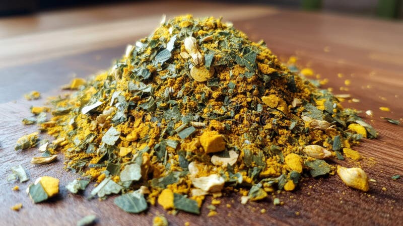 Golden Yellow and Green Herbal Spice Blend Pile Stock Illustration ...