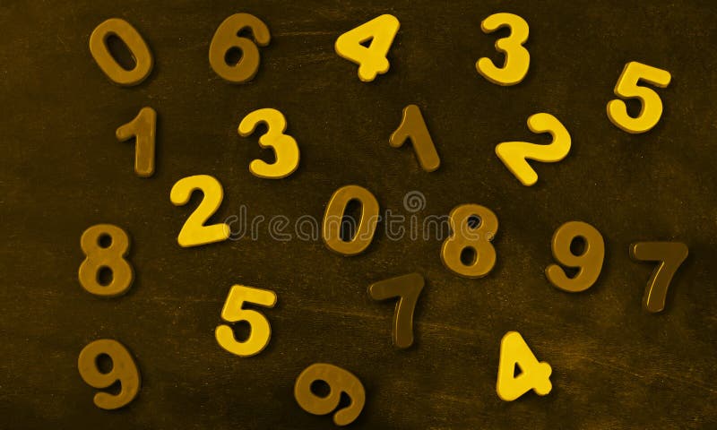 Golden Yellow Numbers Background on Blackboard Top View Stock Image ...