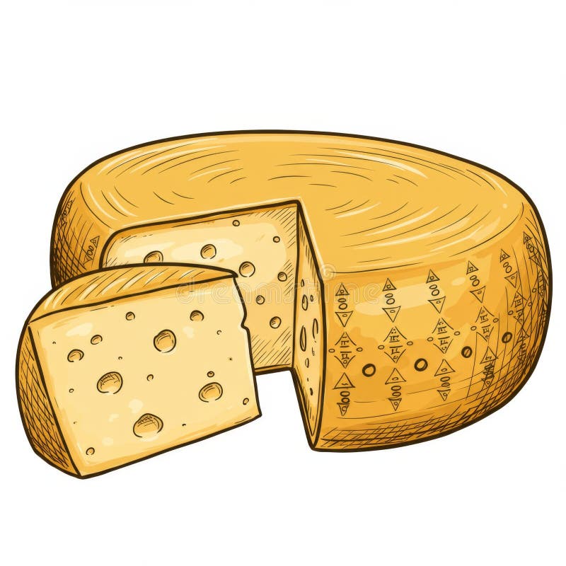 Golden Yellow Round Cheese Wheel with Cut Wedge Stock Illustration ...