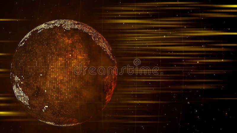 Golden Yellow 3d Rotating Square Mosaic Binary Digital Number Globe ...