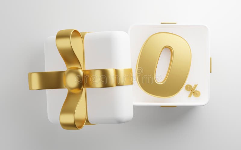 Golden Zero Percent or 0 in the White Gift Box with Gold Ribbon 3D ...