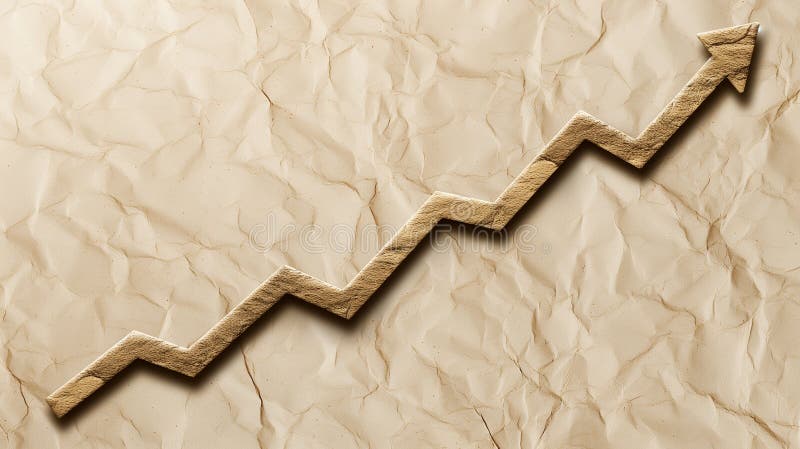 Golden Zigzag Growth Chart on a Crumpled Paper Textured Backdrop Stock ...