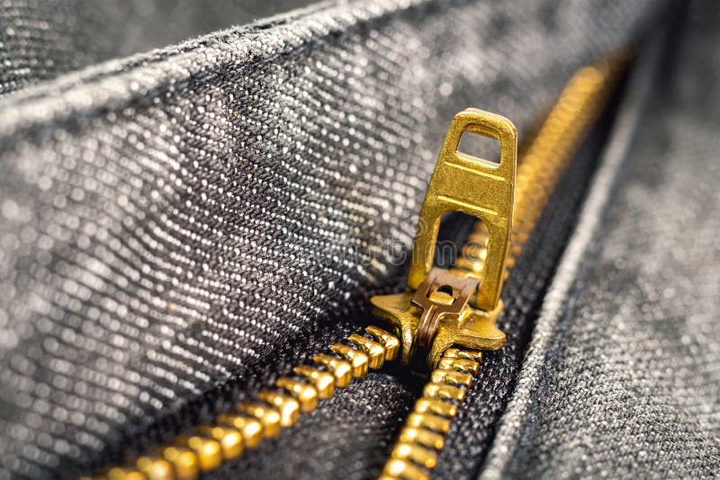 Golden Zipper Close-up on Black Jeans Stock Image - Image of open ...