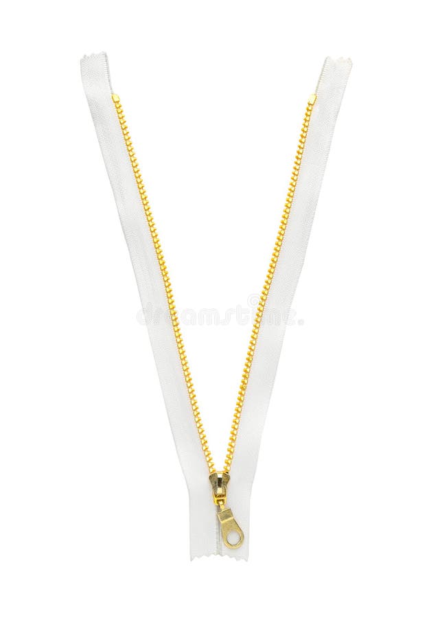 Golden Zipper Isolated on White, Top View Stock Image - Image of ...