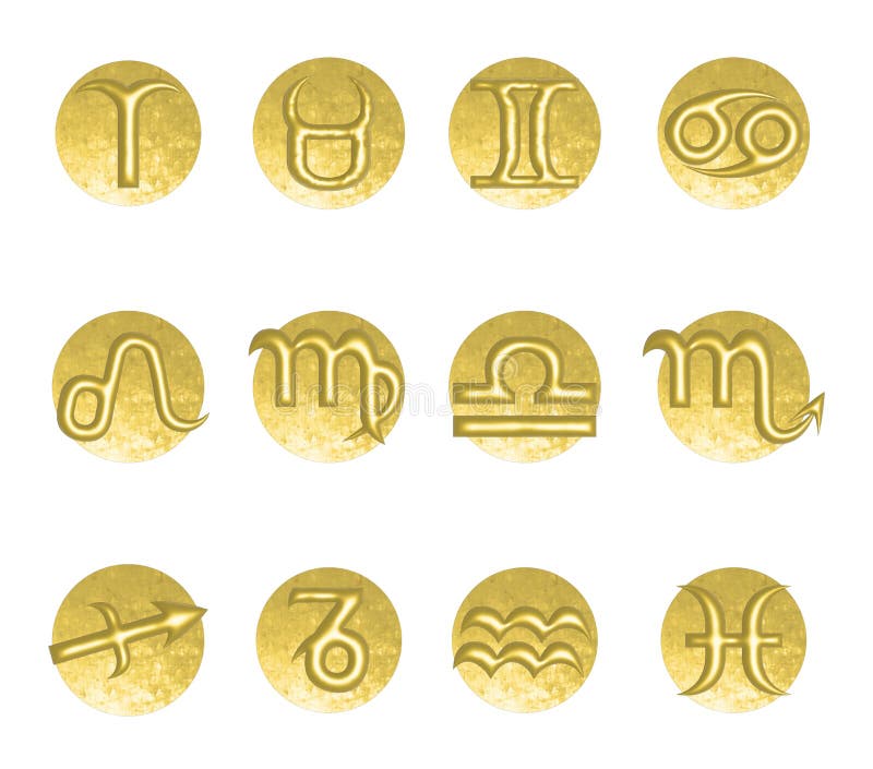 Golden Zodiac Sign Set Medallion Style Stock Vector - Illustration of ...